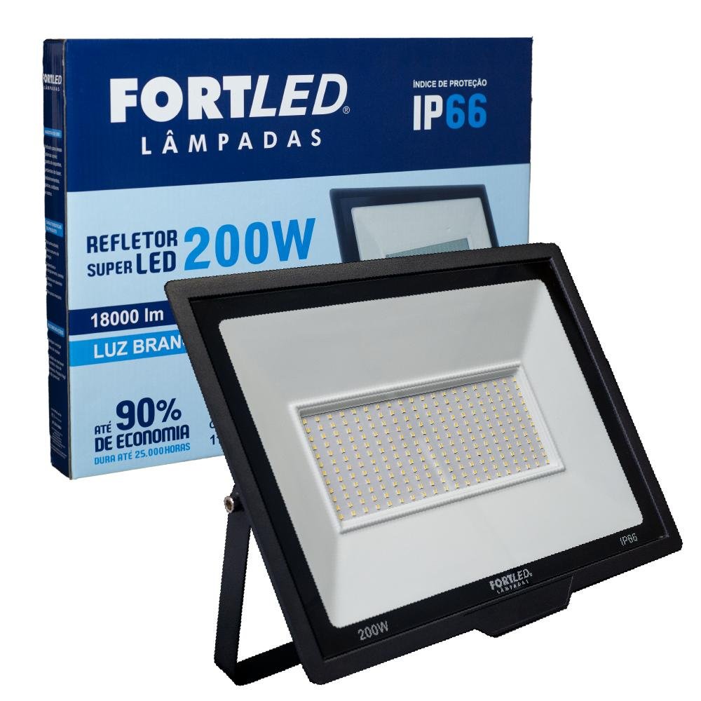 Refletor de Led 200W Luz Branca 110/220V 25.000h Fortled | MadeiraMadeira