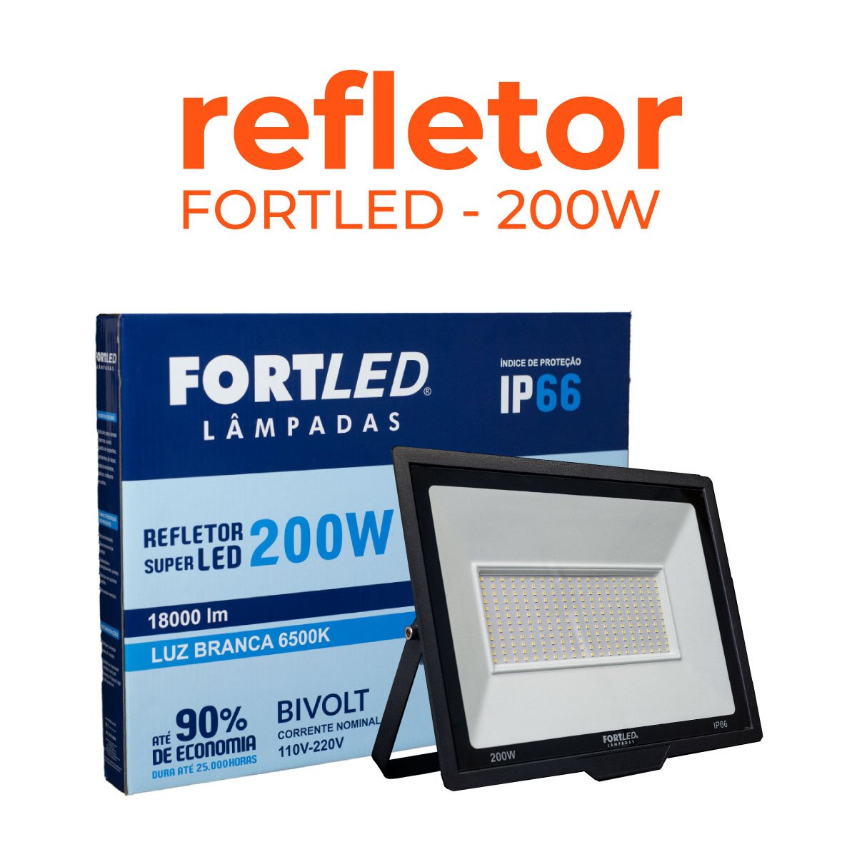 Refletor de Led 200w Luz Branca 110/220v 25.000h Fortled | MadeiraMadeira