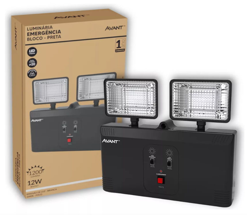 Luminária Bloco Autônomo Luz de Emergência 12w 1200 Lúmens Bivolt Avant ...