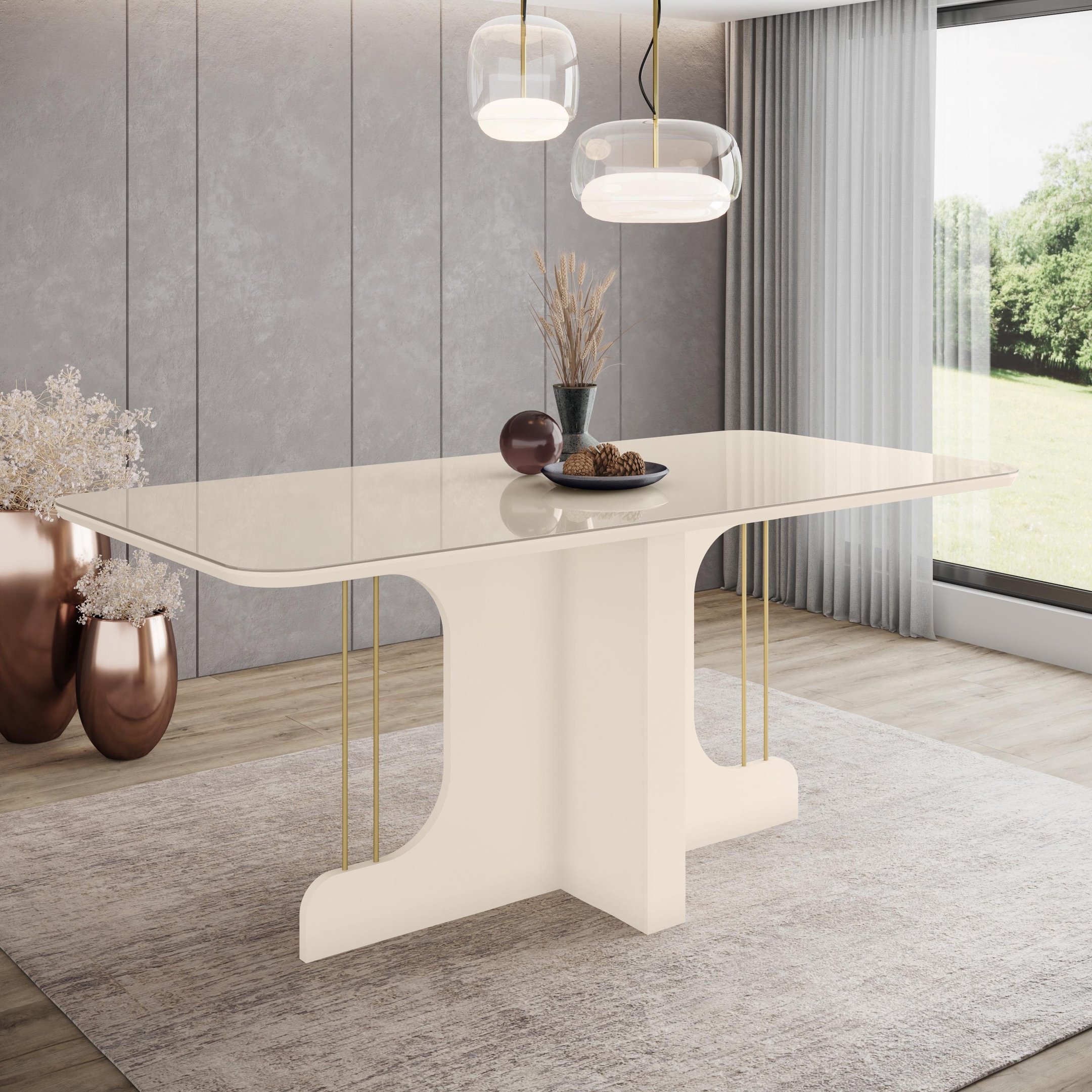 Mesa de Jantar Mavi 160 C. Vidro 6 Cad. Bella Marrom - Henn ...