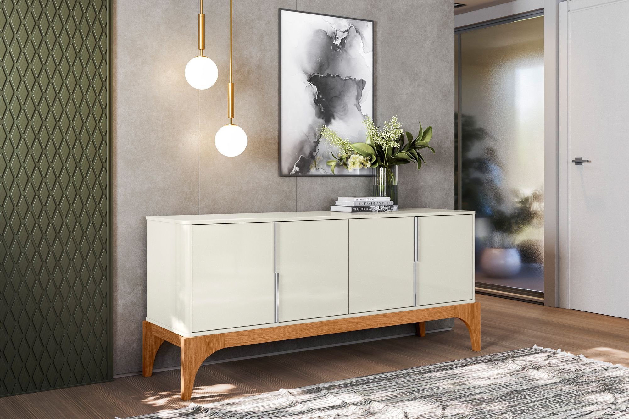 Buffet Amalfi Lukaliam 4 Portas Mdf Pés Madeira Puxador Cromado 1,67m ...