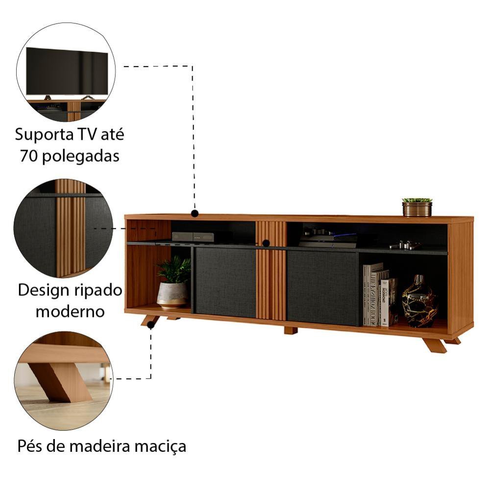 Rack Bancada para TV até 70 Polegadas 1,80m NT 1290 Preto / Freijó | MadeiraMadeira