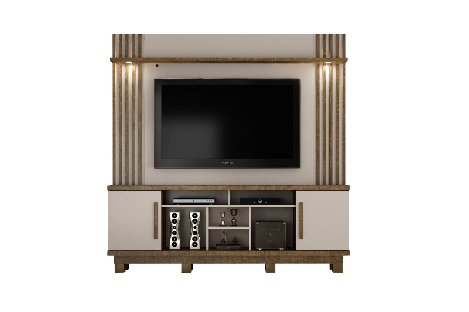 Home Theater Plenus para TV ate 60 Polegadas Valdemoveis Off White/Ipê ...