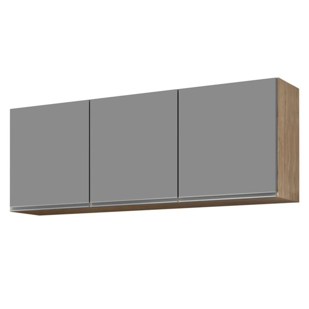 Armário Aéreo de Cozinha 150cm 3 Portas Argélia Castanho-cinza - Lumil ...