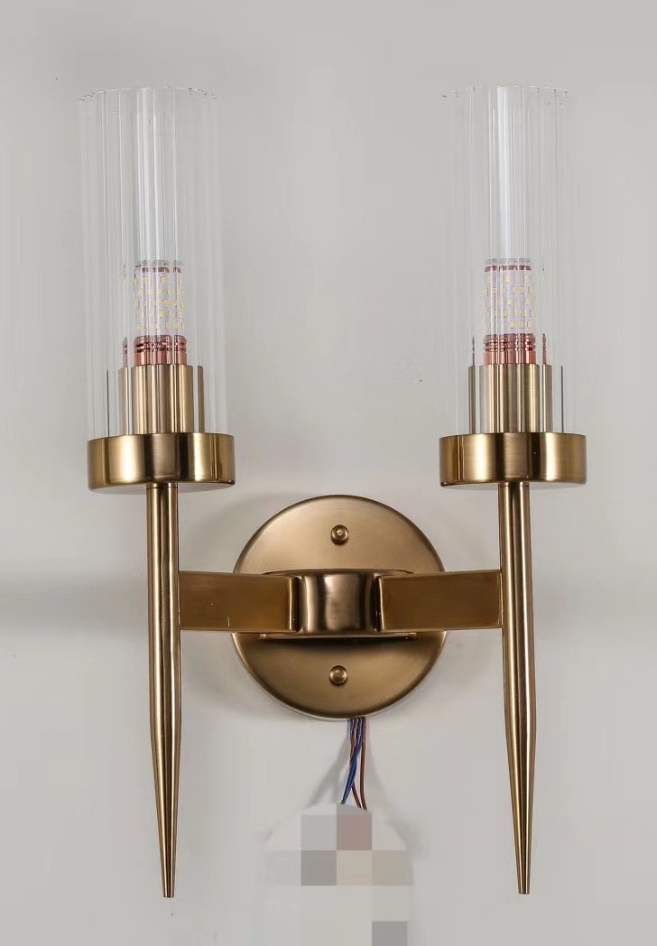 Arandela Dupla Tocha Dourada Vidro Transparente 2E14 40cm PARIS LUZ ...