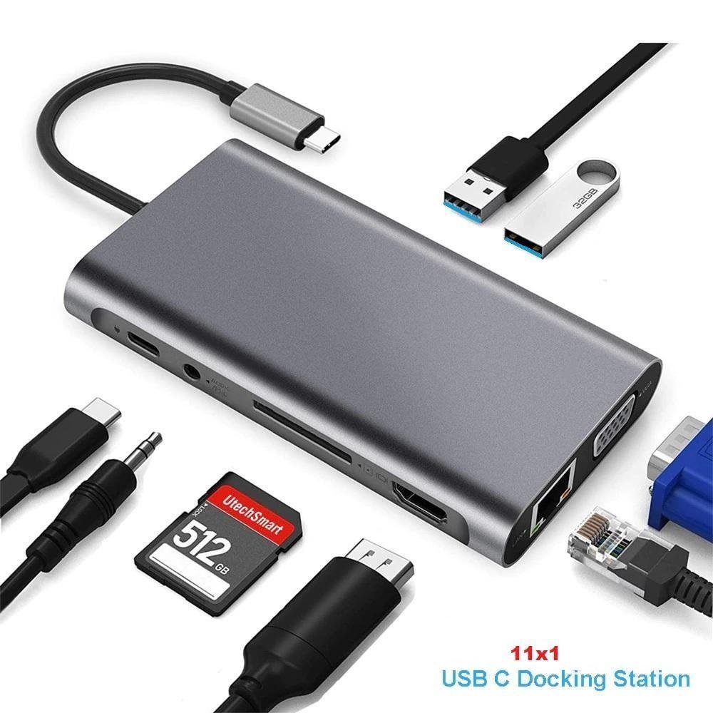 Hub Docking Station 11x1 Adaptador Type C X Lan, Hdmi, Vga, Sd, Usb 3.0 ...