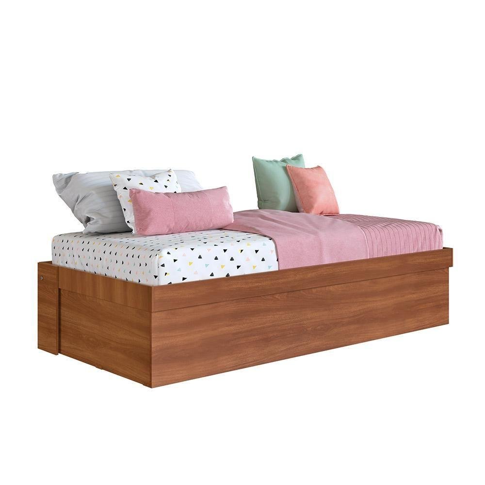 Cama Multifuncional de Solteiro com Baú Nogal Elpe Jm Móveis ...