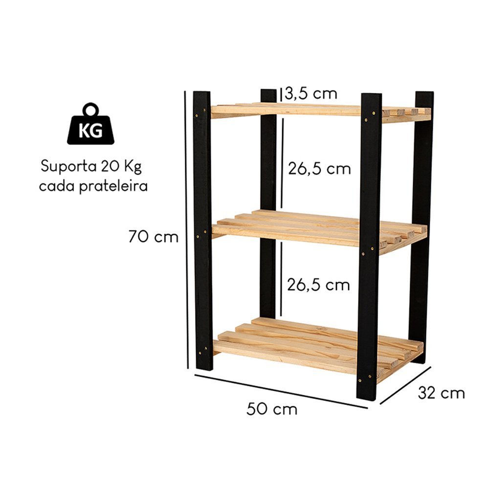 Kit 01 Roupeiro Pequeno 53cm + 01 Estante Baixa 3 Prateleiras em ...