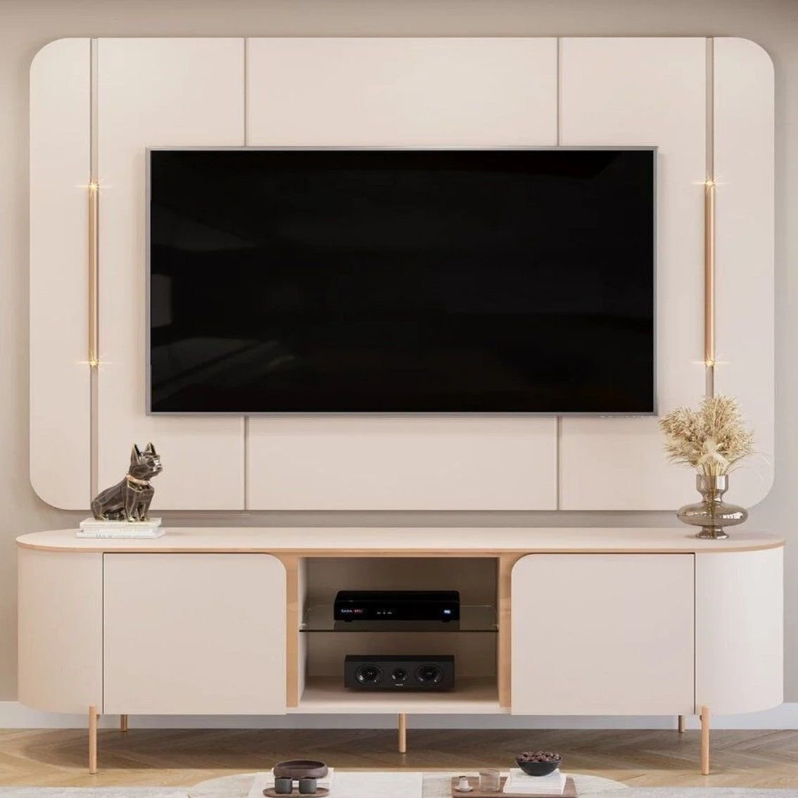 Rack com Painel para TV até 65 Polegadas Curvo 100% MDF com LED Adele ...