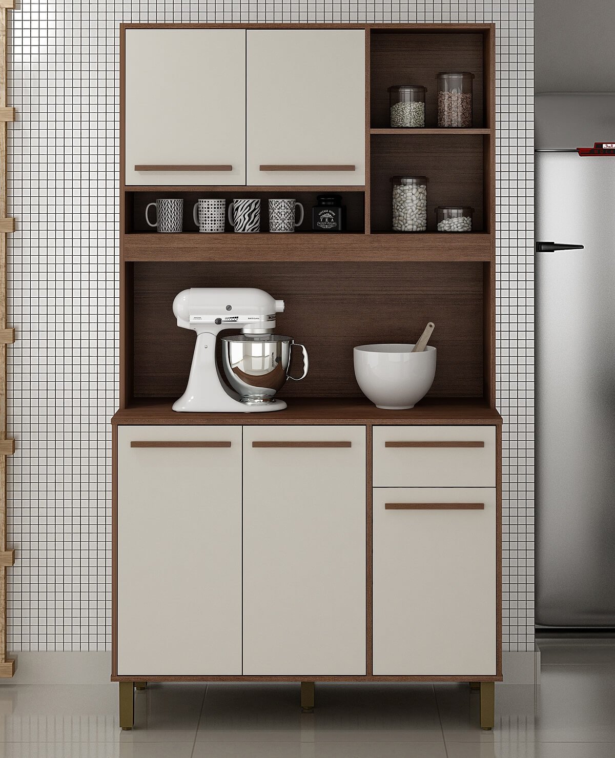 Armário de Cozinha Ametista 5 Portas 1 Gavetas:CHOCOLATE/OFF WHITE ...