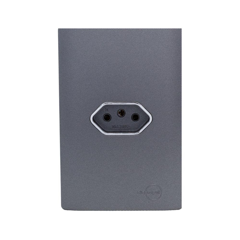 Conjunto 4x2 Tomada 10a Horizontal Preto Grafite Cromado Novara Dicompel | MadeiraMadeira