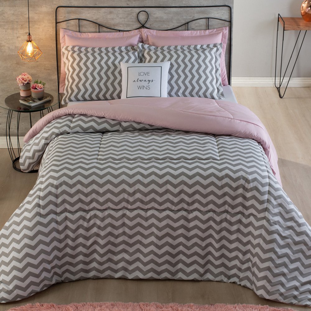 Edredom Solteiro 5 Peças Glamour com Almofada Decorativa Edredon ...