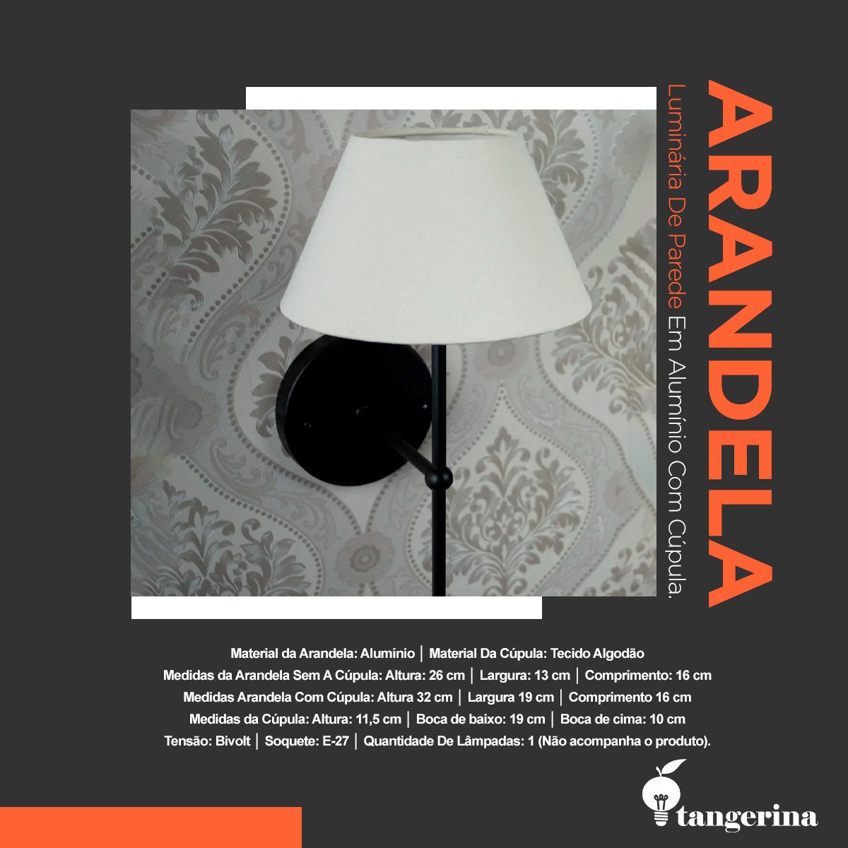 Kit 2 Arandelas De Parede Moderna Com Cupula Em Tecido | MadeiraMadeira