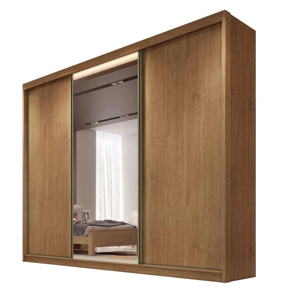 Guarda Roupa Casal 3 Portas Com Espelho 8 Gavetas cumaru | MadeiraMadeira