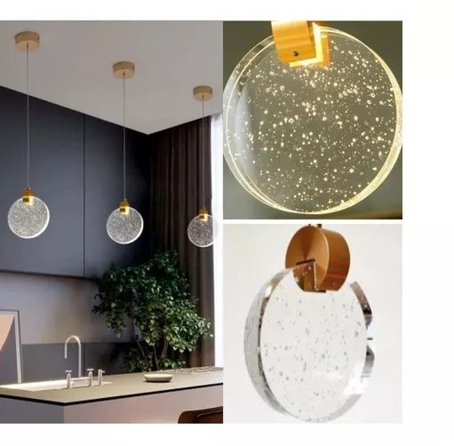 Pendente Lua Redondo De Cristal Vidro Com Bolhas Dourado | MadeiraMadeira