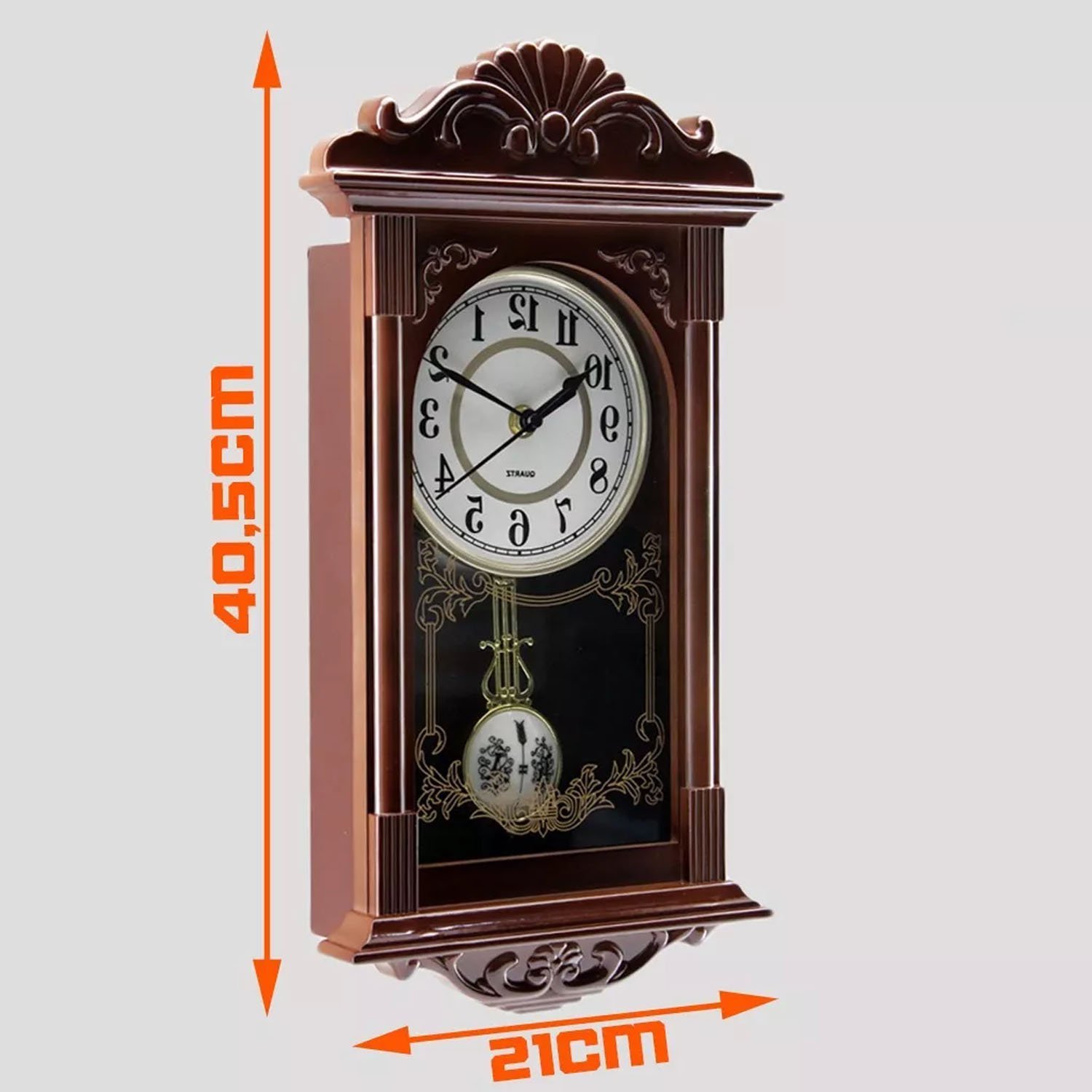 Relógio De Parede Retangular Com Pendulo Decoração Retrô | MadeiraMadeira