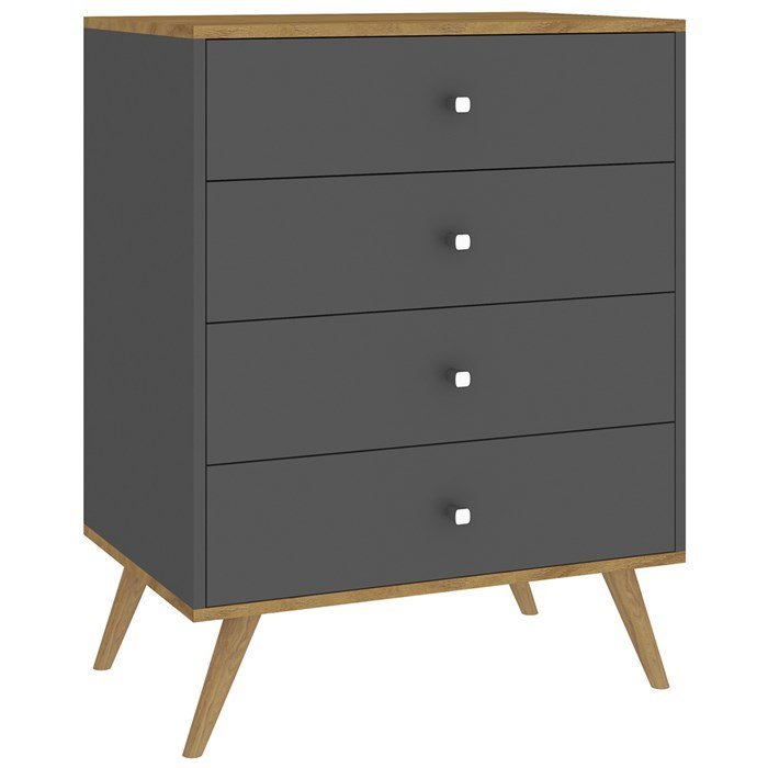 Comoda Retro 04 Gavetas Nogal Grafite Fell | MadeiraMadeira