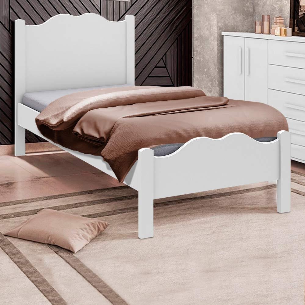 Cama Solteiro Moderna Branco Rafaela Valen Móveis | MadeiraMadeira