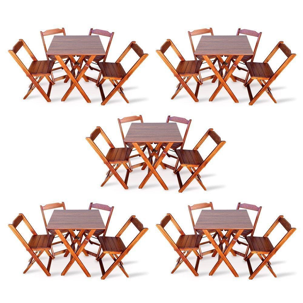 Kit De 5 Conjuntos De Mesa Dobrável 70x70 Com 4 Cadeiras Imbuia Cor: Marrom | MadeiraMadeira
