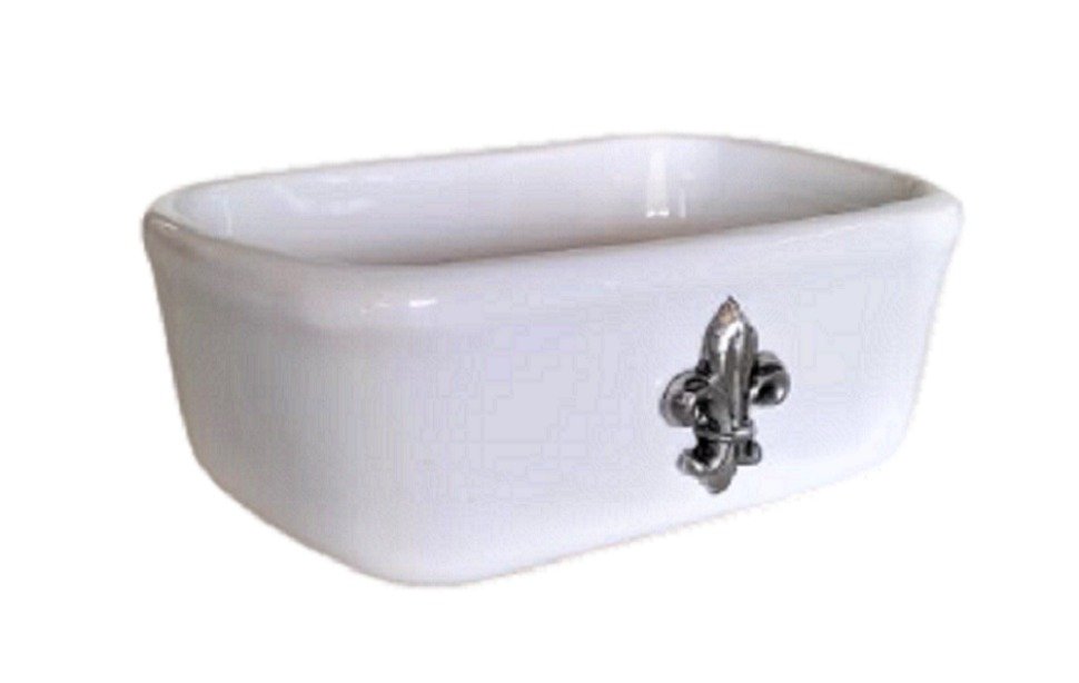 TIGELA RETANGULAR EM CERÂMICA PEQUENA COM APLIQUE EM ESTANHO DE FLOR DE ...