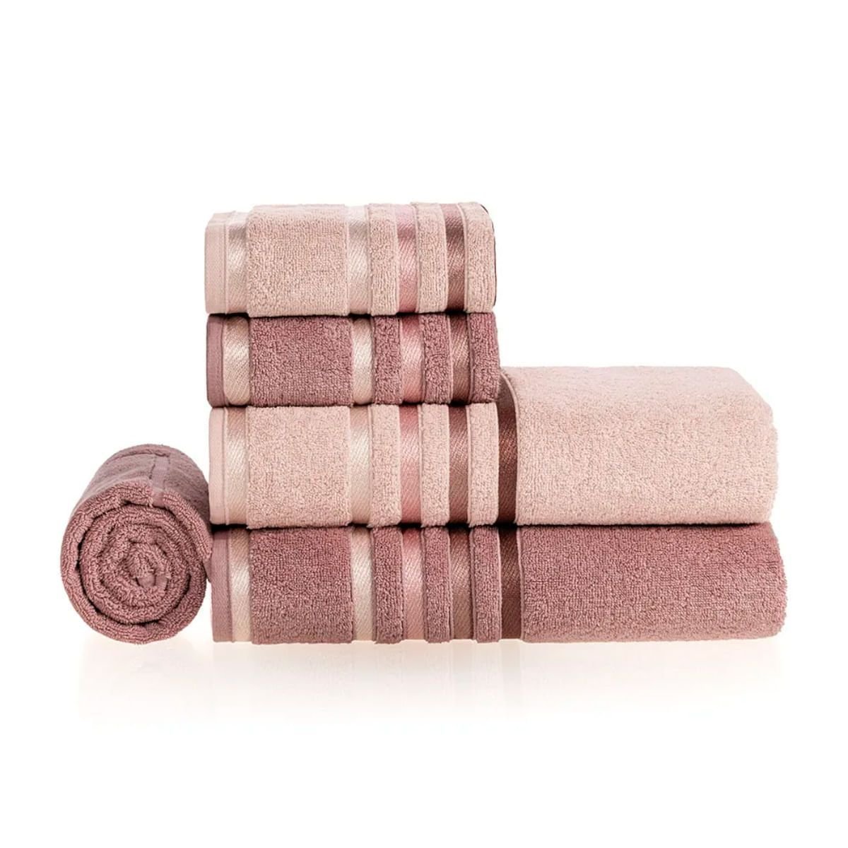 Jogo de Banho 5 Peças Fio Penteado Karsten Lumina Rosé Rosa Vintage ...