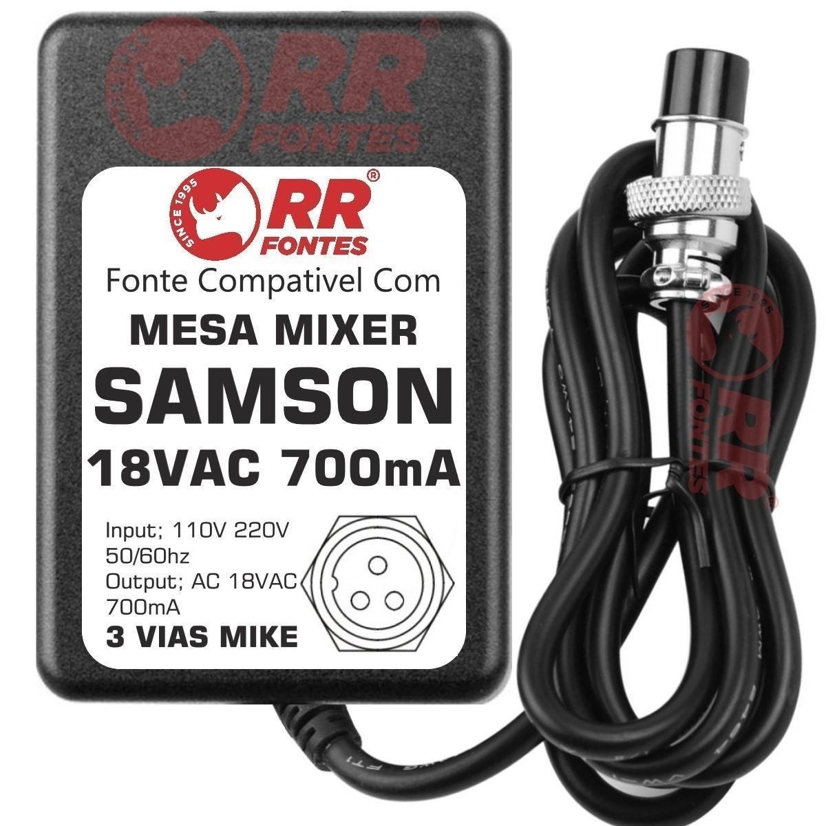 Fonte Ac 18v pra Mesa Som Mixer Samson Mdr6 Mdr8 Mdr10 Mdr16 ...