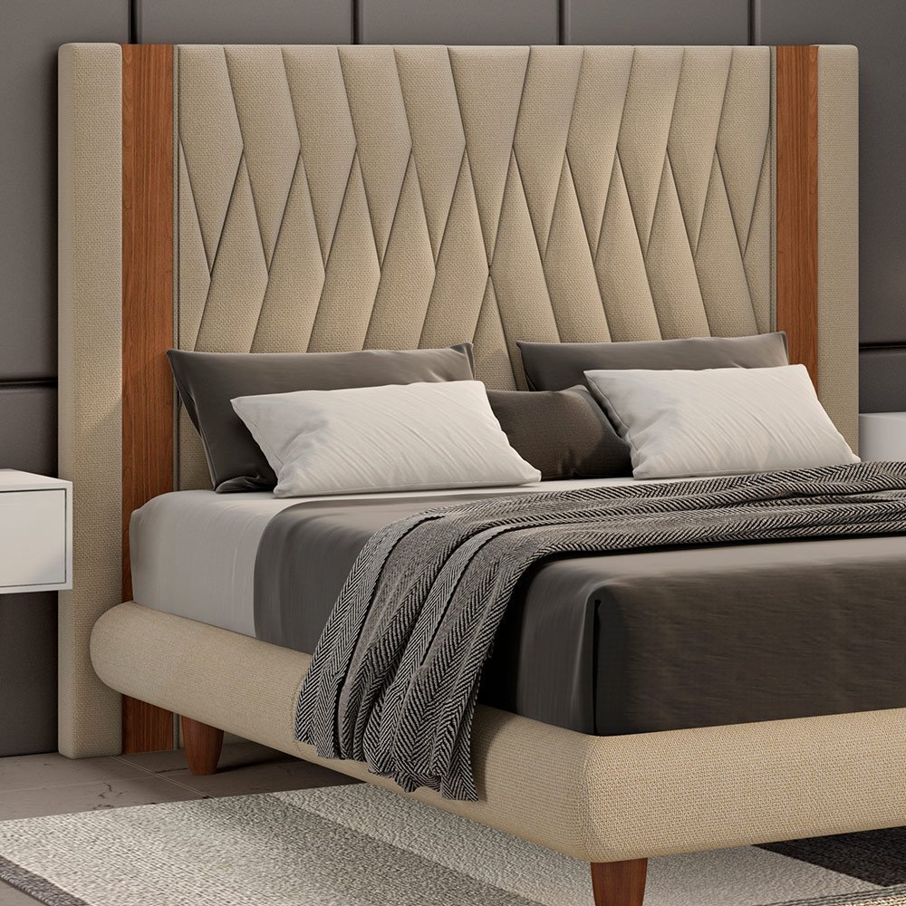 Cabeceira para Cama Box King 217cm Pierre Linho Bege - Sallar Home | MadeiraMadeira