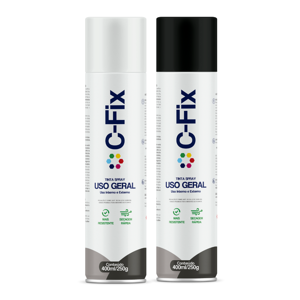 Kit Tinta C-fix Spray Branco Brilhante + Preto Brilhante 400ml | MadeiraMadeira