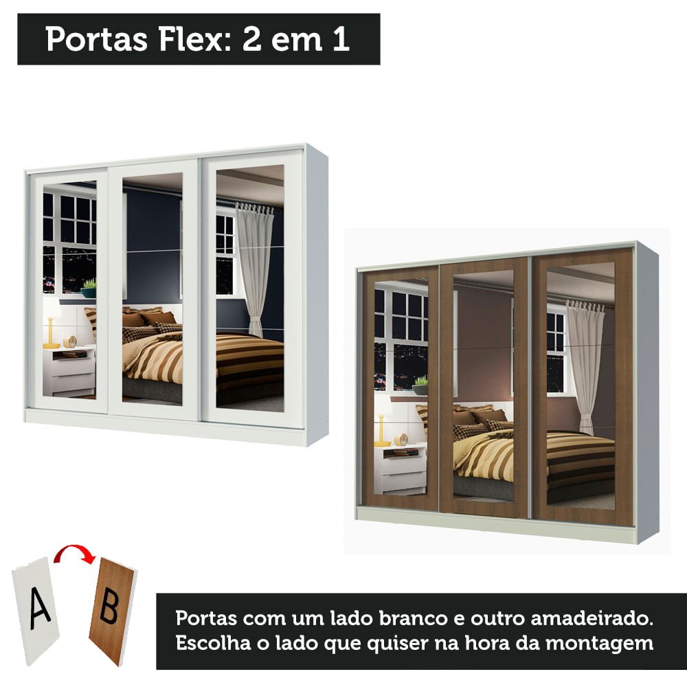 Guarda-Roupa Casal 100% MDF Madesa Eros 3 Portas de Correr de Espelho ...