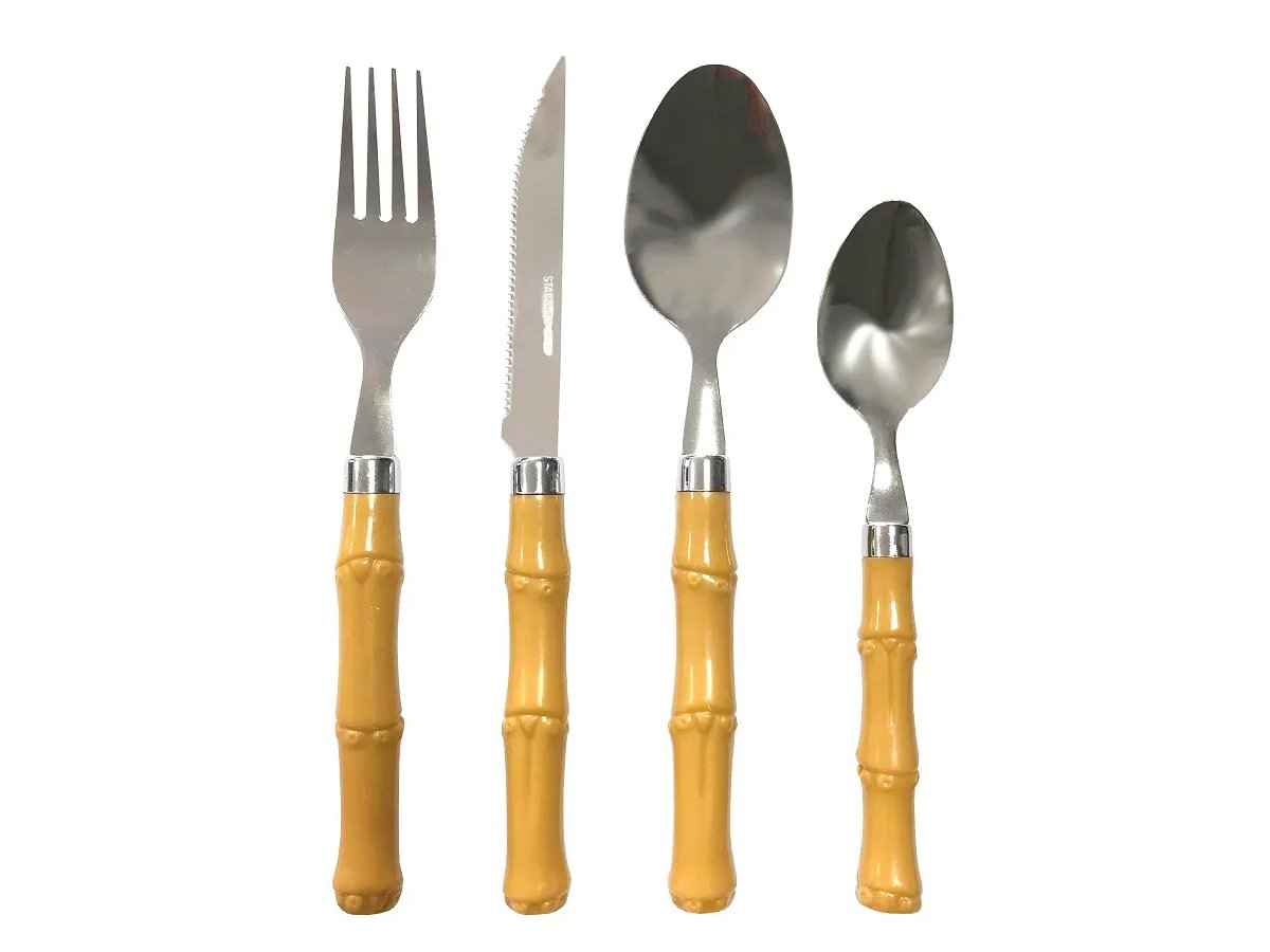 Faqueiro Inox com Cabo Plástico Bambu Basic 24 Peças Coliseu Presentes ...