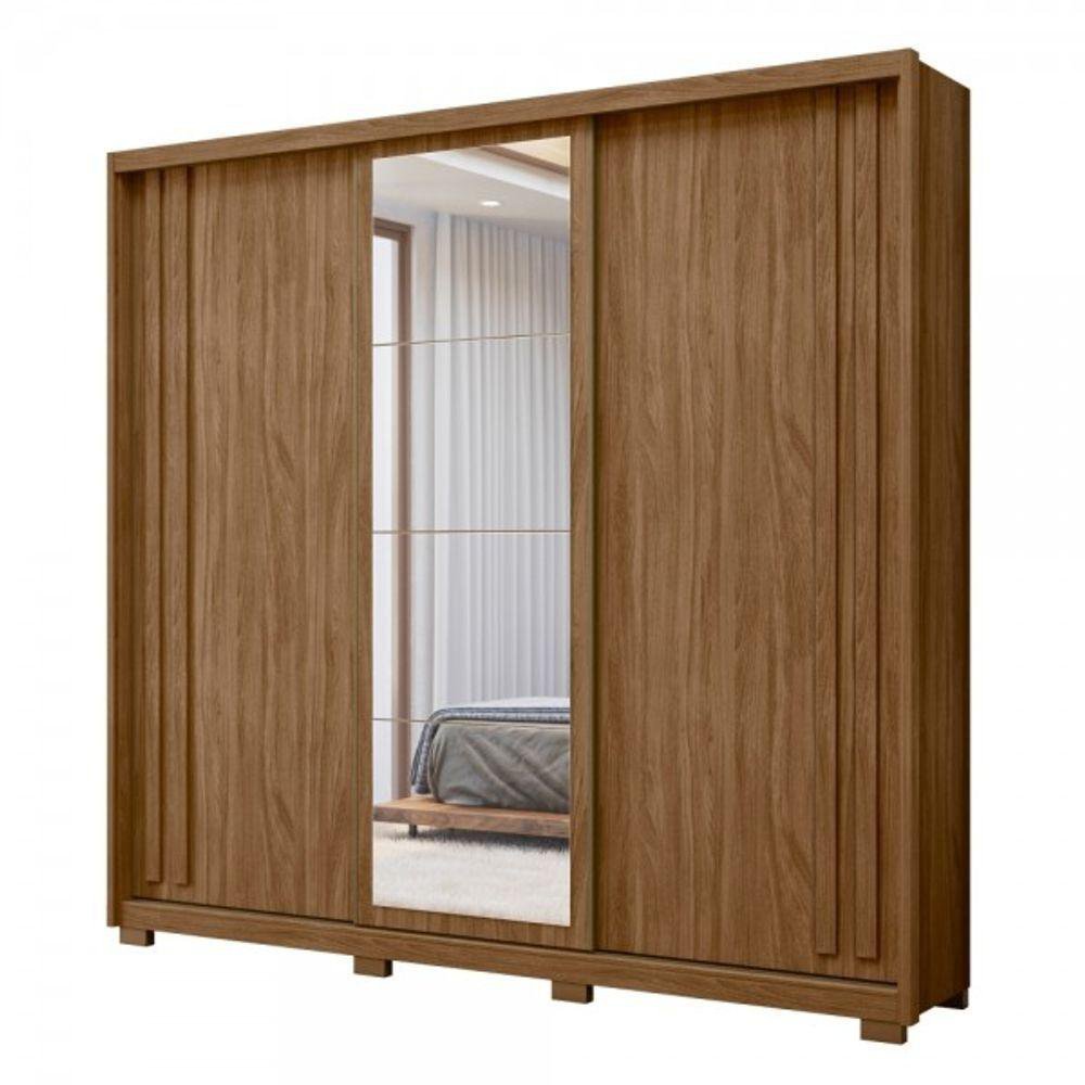 Guarda Roupa Casal 3 Portas Com Espelho 2 Gavetas Naturale | MadeiraMadeira
