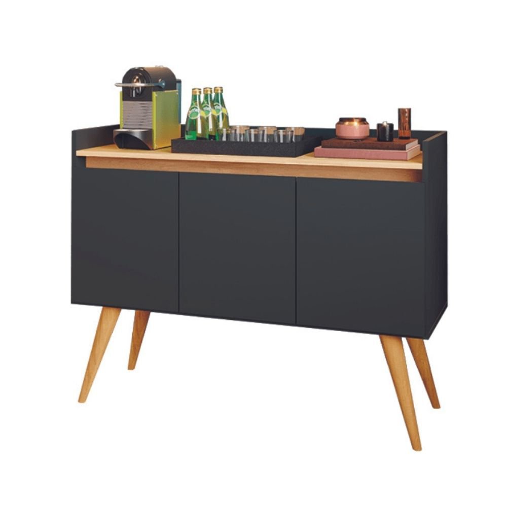 Buffet Gold 3 Portas Preto com Mel Primus | MadeiraMadeira