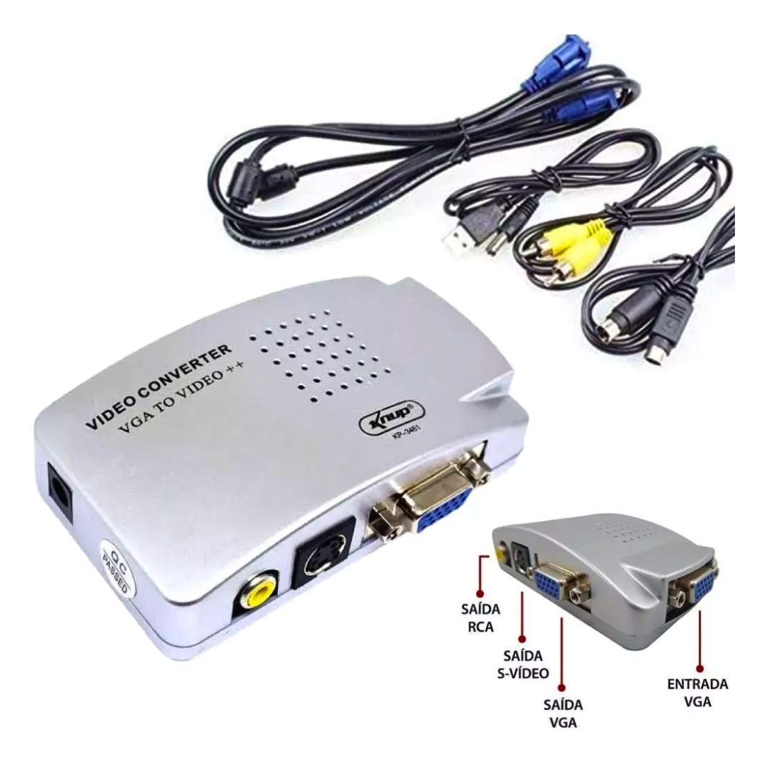 Adaptador Conversor Pc Tv de Vga para Av Ref.:kp-3461 | MadeiraMadeira