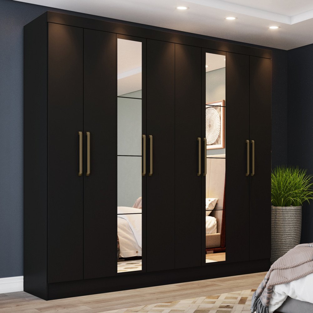 Guarda Roupa Casal 8 Portas 4 Gavetas com Espelho Paris Casa 812 ...