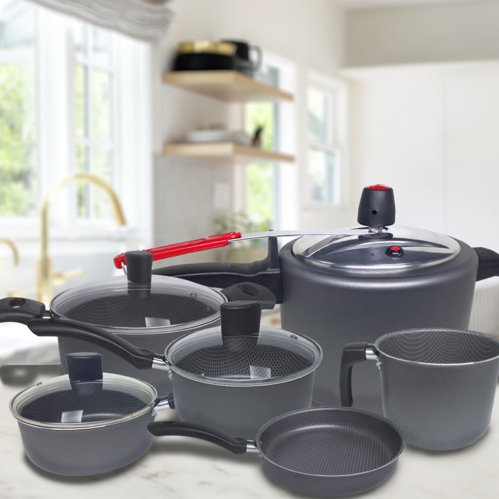 Kit de Panelas 6 Peças Enjoy Cinza com Tampa de Vidro Casa Dona ...