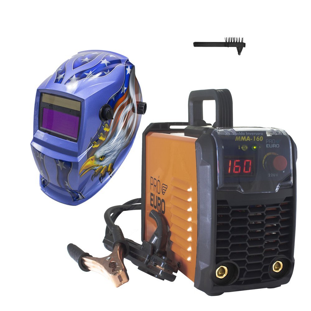 Maquina solda inversora mma 160 - 220v - pro-euro + mascara aguia ...