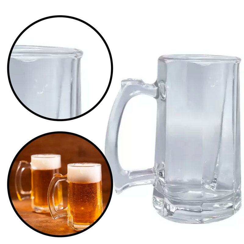 Kit 6 Caneca Chopp 380ml Vidro Copo Cerveja Transparente Resistente Churrasco Para Servir ...