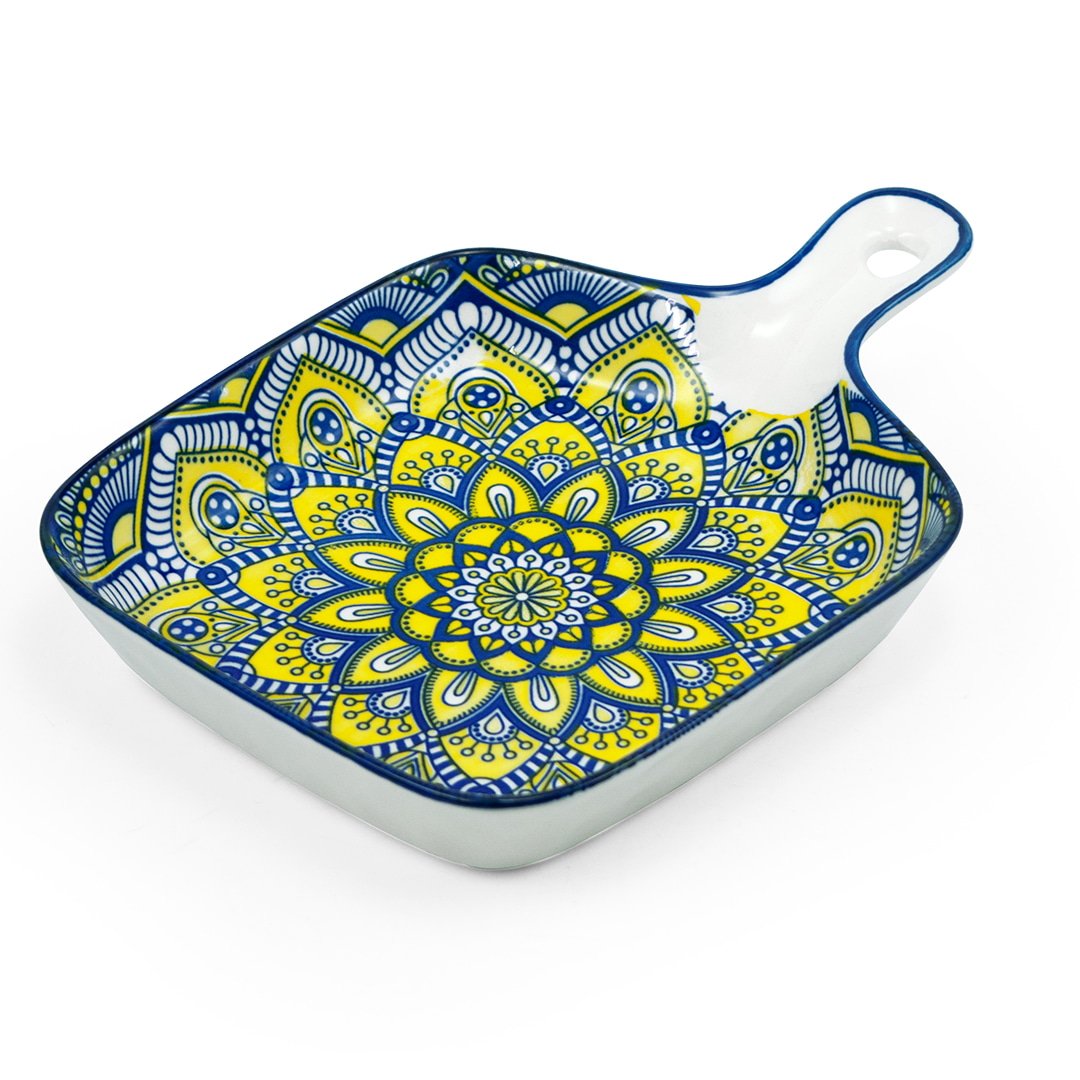 Travessa de Porcelana Mandala Azul e Amarela Pra Caza | MadeiraMadeira