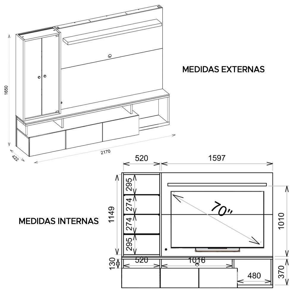 Painel Home Suspenso Para Tv Até 70 Polegadas Wave Caemmun | MadeiraMadeira