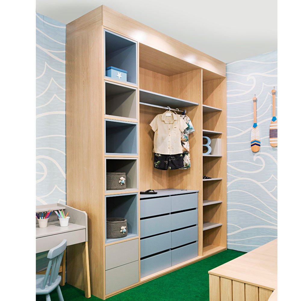 Guarda Roupa Sem Portas com Gaveteiro, Nichos e Prateleiras Tamanho M ...