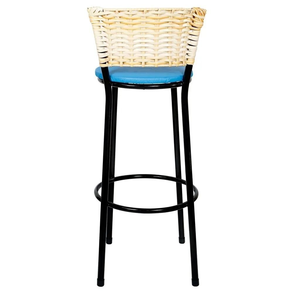 Banqueta Alta Ratan Hawai Preta Palha - Azul | MadeiraMadeira