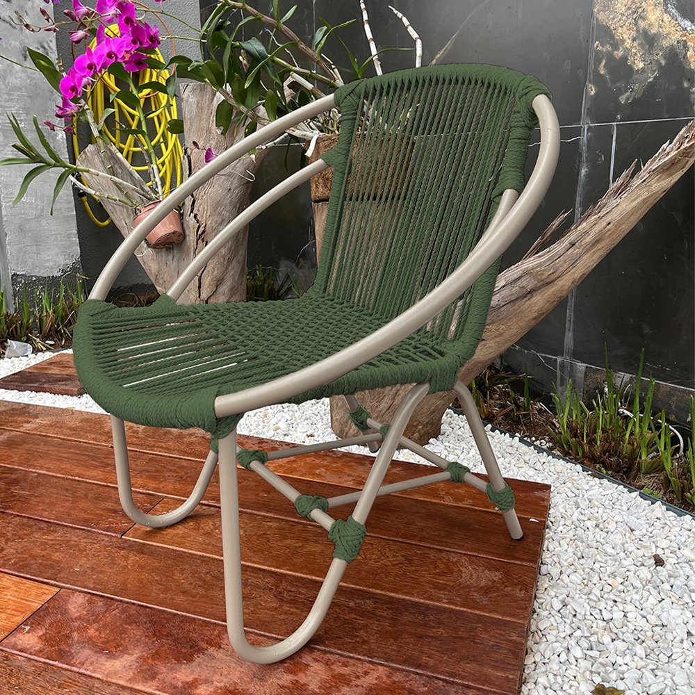 Poltrona Mônaco Area Externa em Corda Naútica Verde Musgo e Alumínio ...