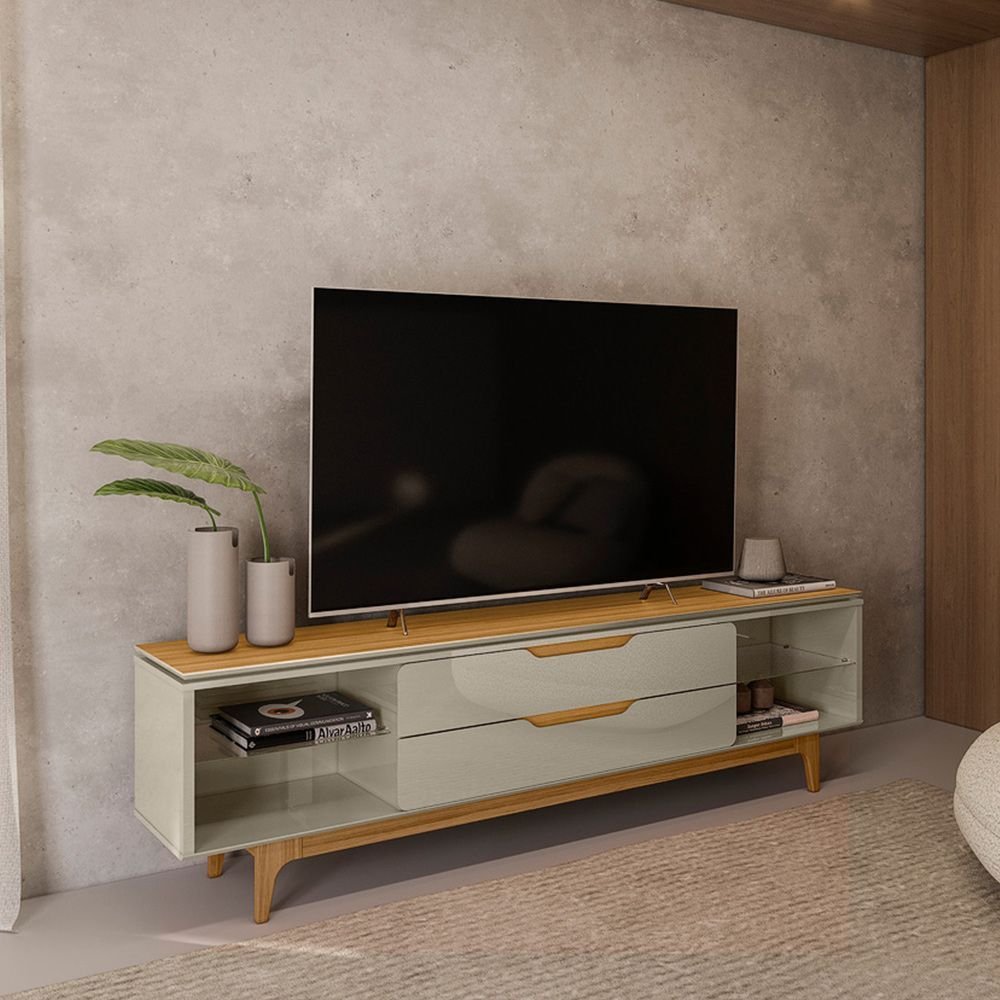 Rack Bancada Decorativo Luanda Mdp/mdf Tv até 85 Polegadas Gavetas Tauari/off White G77 - Gran ...