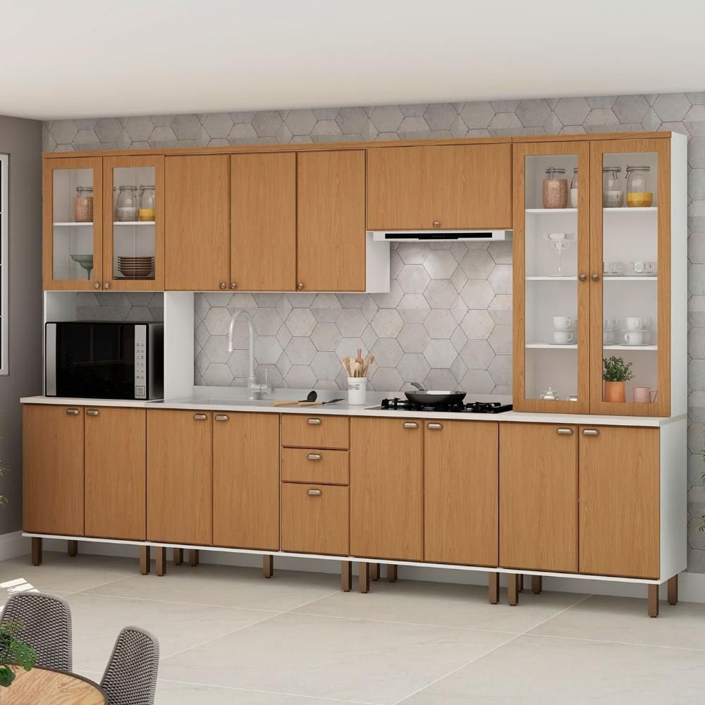 Cozinha Completa 288cm Cristaleira e Torre Quente 100% Mdf Cor:branco ...