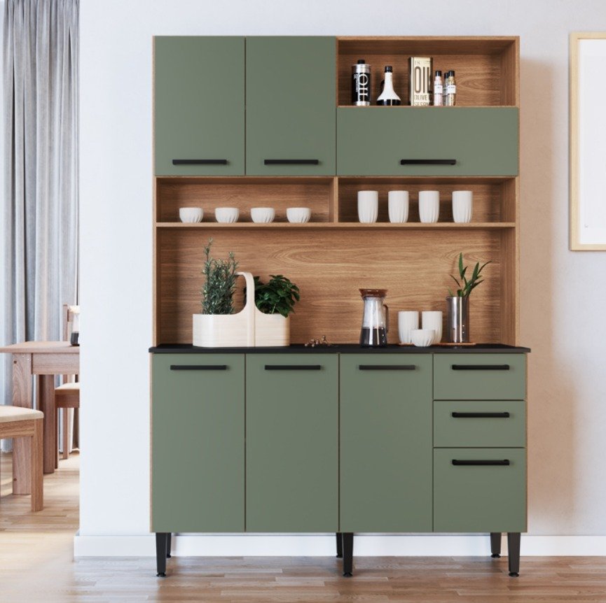 Kit Cozinha Compacta Nicoli 1,40m Freijo/Oliva IRM IRM Novo Tempo ...