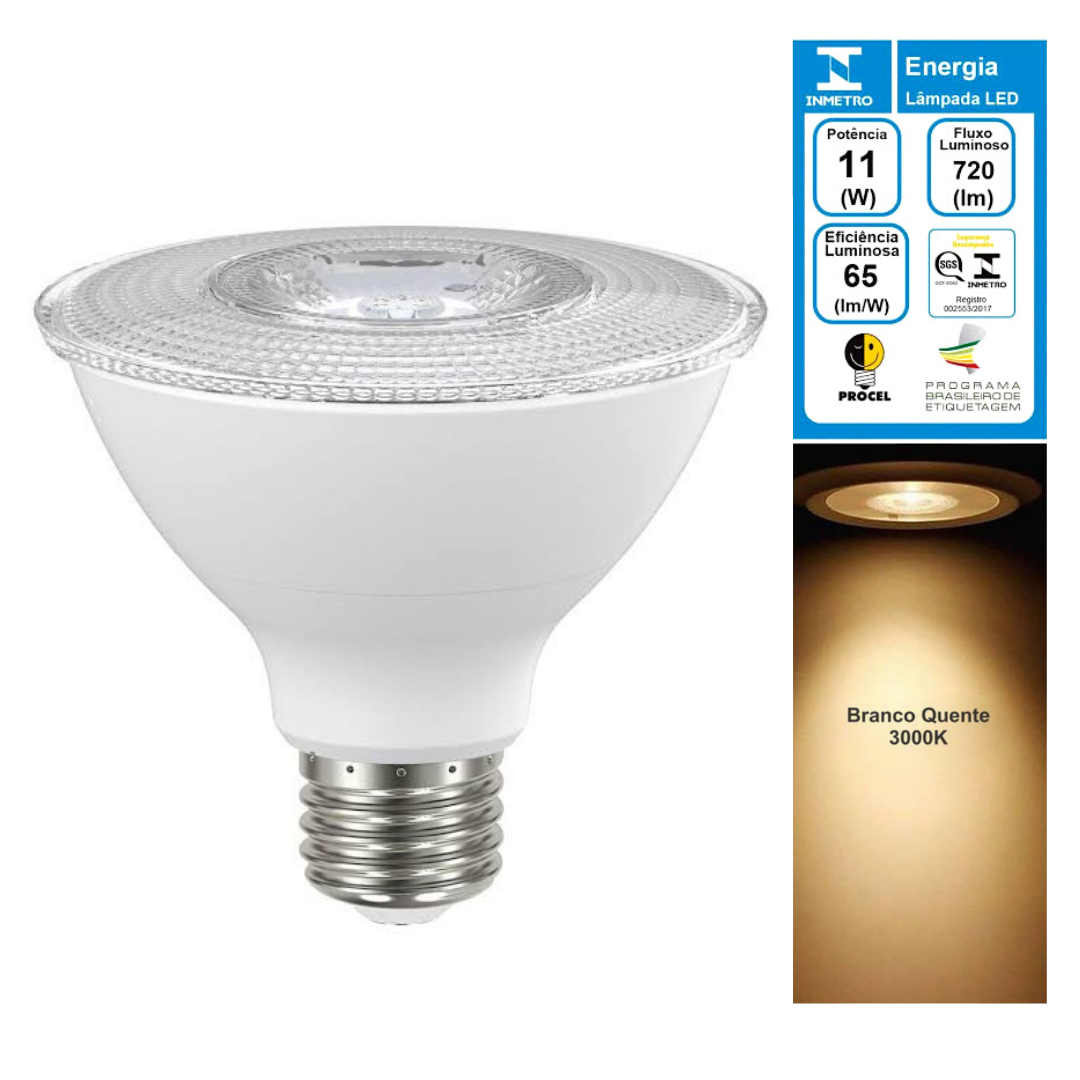 Lampada Led 11w Par30 E27 Branco Quente 3000k Bivolt | MadeiraMadeira