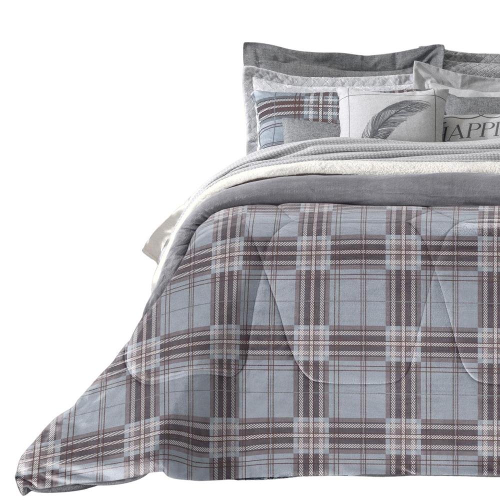 Edredom Plush Sherpa Estampado Casal Queen Cor:Check | MadeiraMadeira