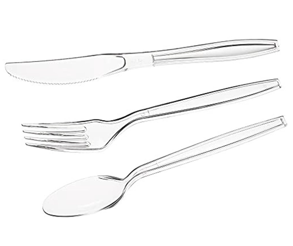 150 Talheres Plástico Cristal - Resistente Reforçado Talher Descartável ...