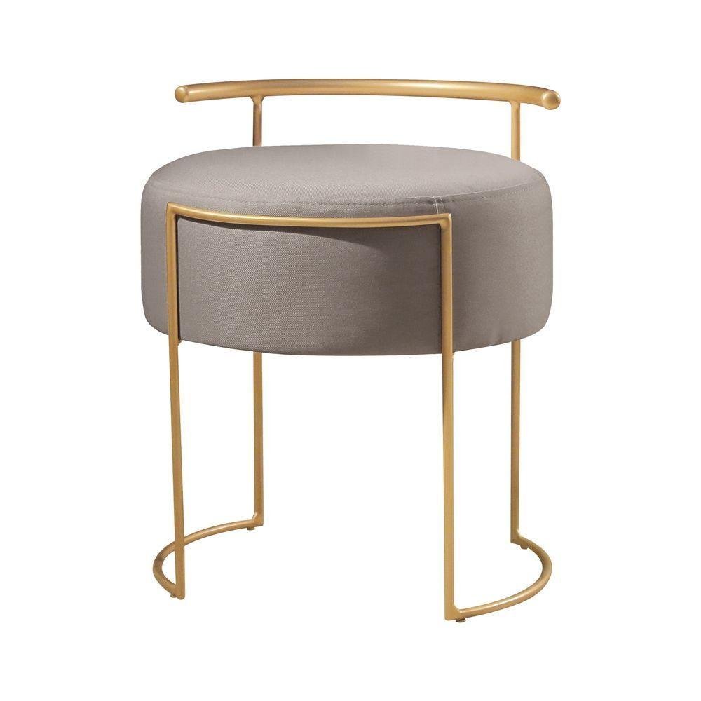 Puff Redondo Ivar E Base Metal Dourado Linho Cinza | MadeiraMadeira