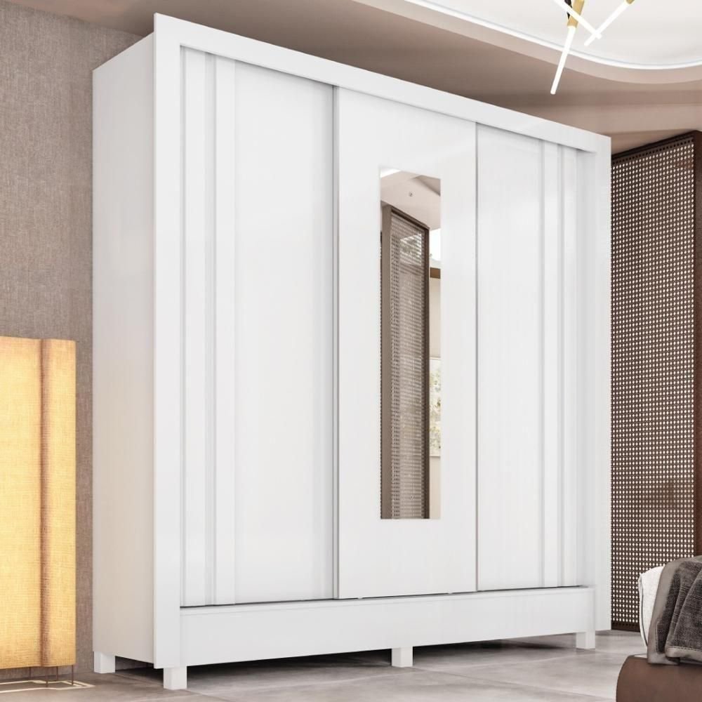 Guarda Roupa Casal 3 Portas com Espelho e 2 Gavetas Chade - Branco ...